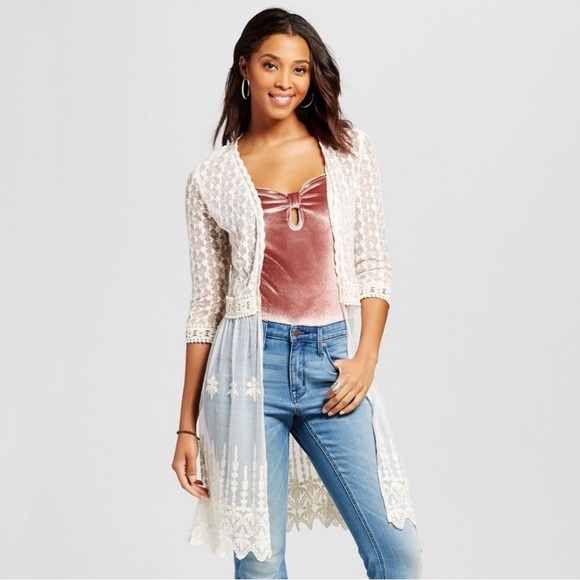 Xhilaration | Tops | Beach Boho Top Open Front White Lace Dusterkimono ...